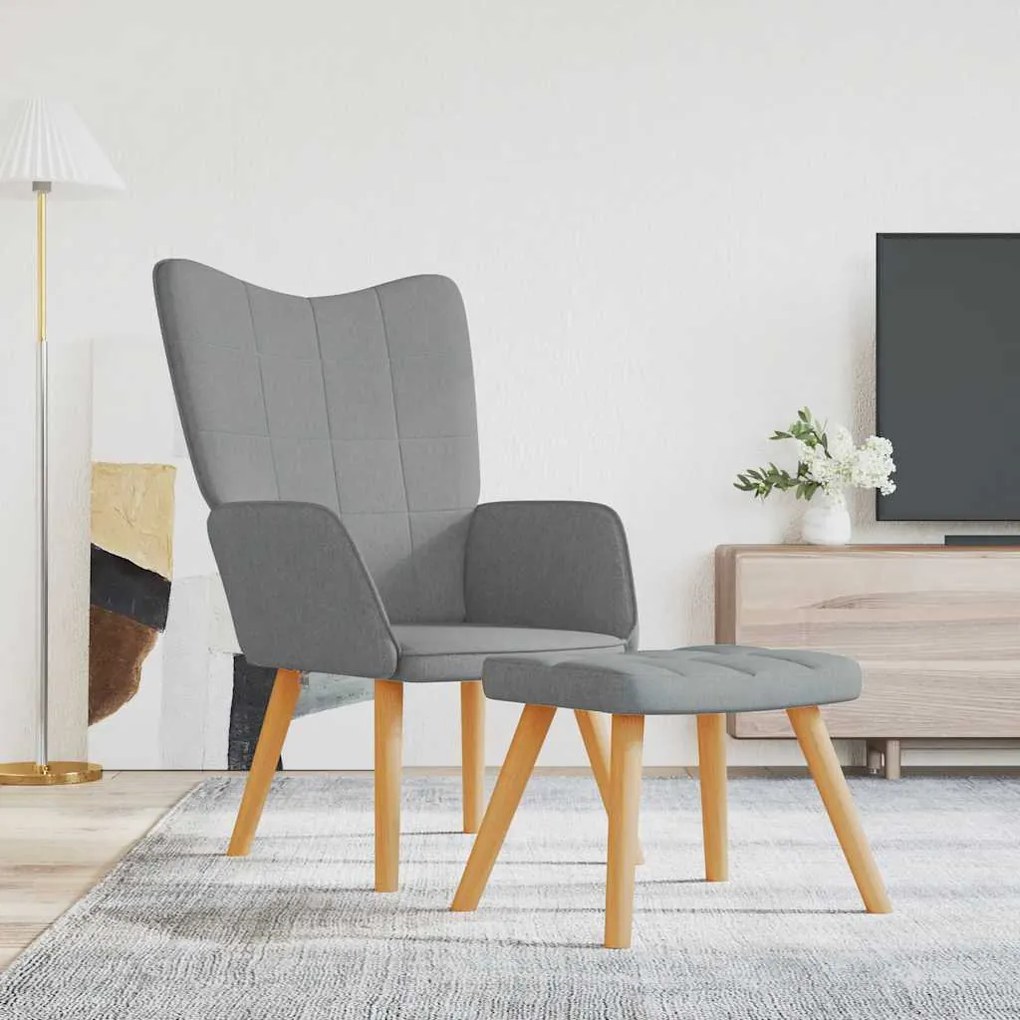 Relaxační křeslo se stoličkou světle šedé textil 327930