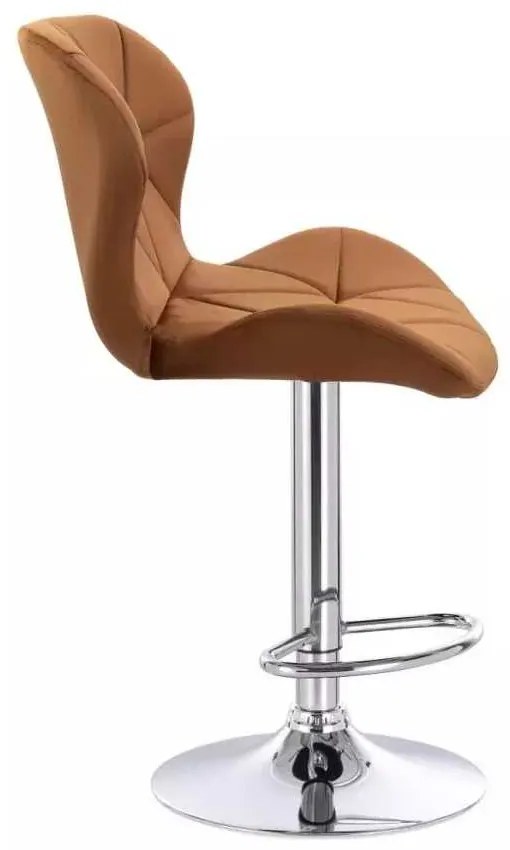LuxuryForm DESIGN Barová židle LIVIO VELUR na stříbrné kulaté podstavě - hnědá