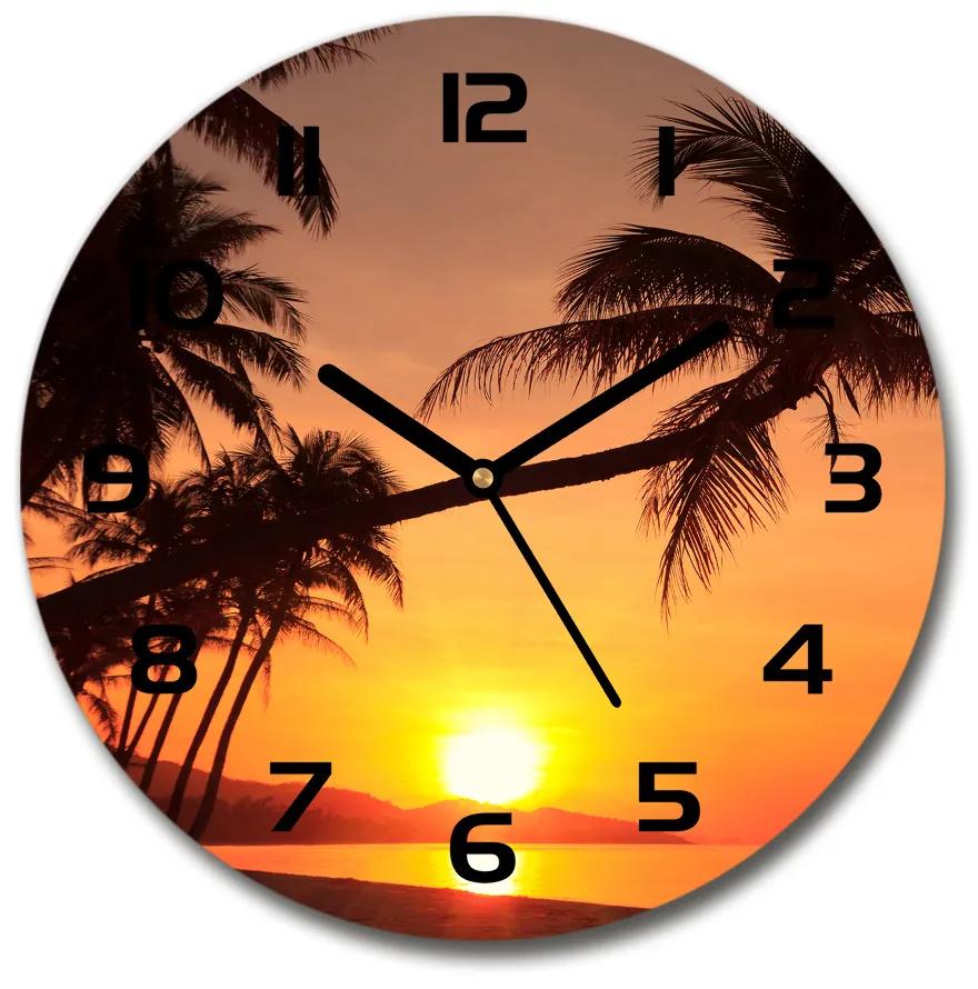 Wallmuralia Skleněné hodiny kulaté Západ slunce pláž fi 30 cm