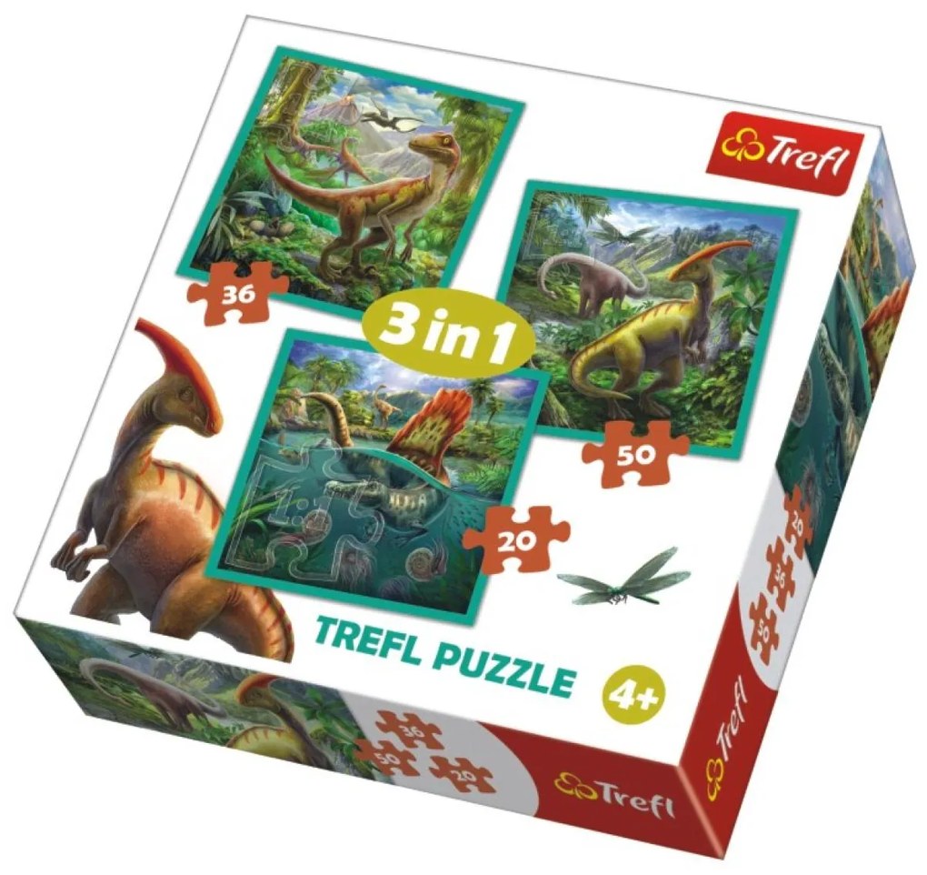 Trefl Puzzle 3v1 Svět Dinosaurů 20x19,5cm v krabici 28x28x6cm