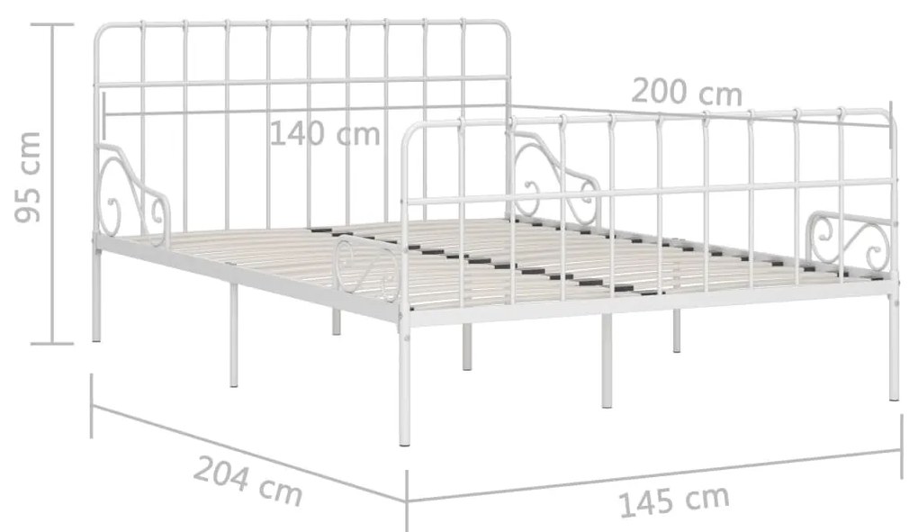 Rám postele s laťkovým roštem bílý kov 140 x 200 cm,  284604
