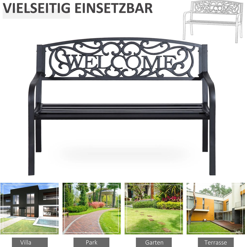 Zahradní lavička OUTSUNNY 2místná kovová lavička na zahradu a terasu, robustní lavička s elegantním designem