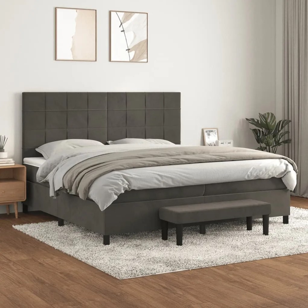 Box spring postel s matrací tmavě šedá 200x200 cm samet,  3137864