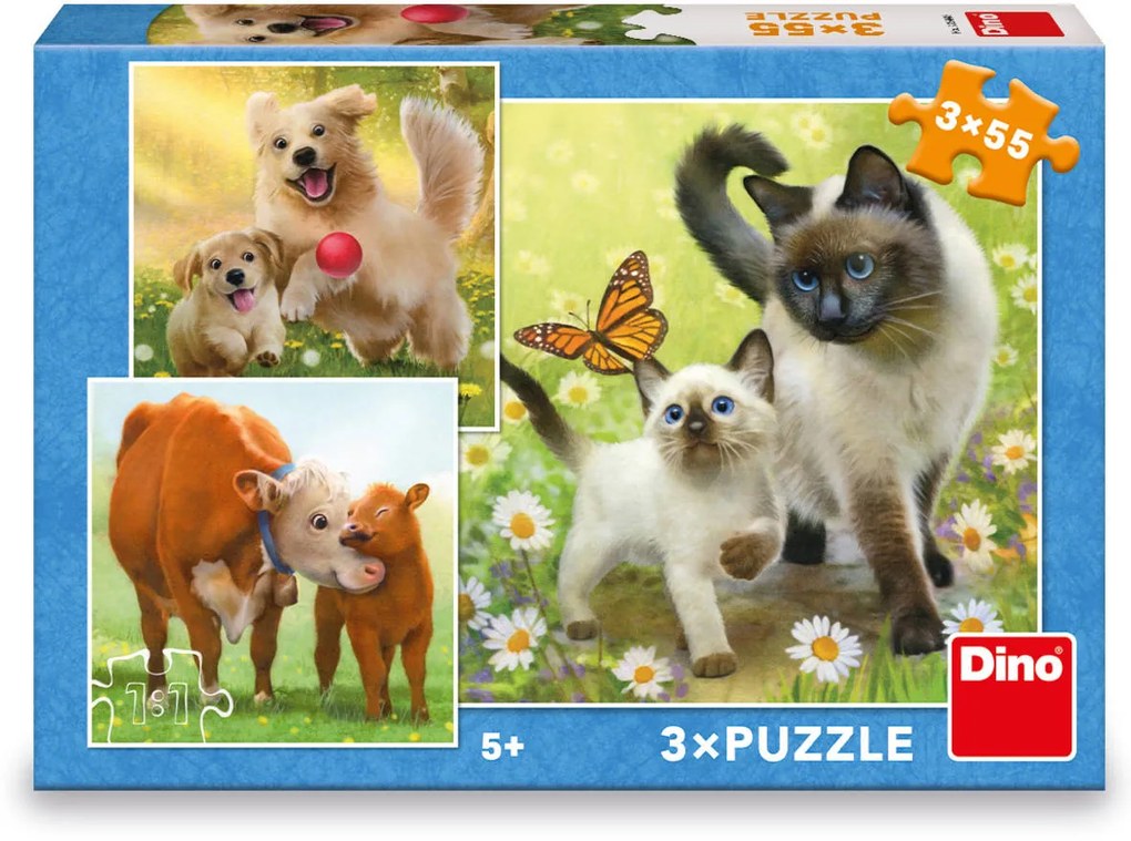 DINO Puzzle Zvířátka rodinka 3x55 dílků 18x18cm skládačka dn335448