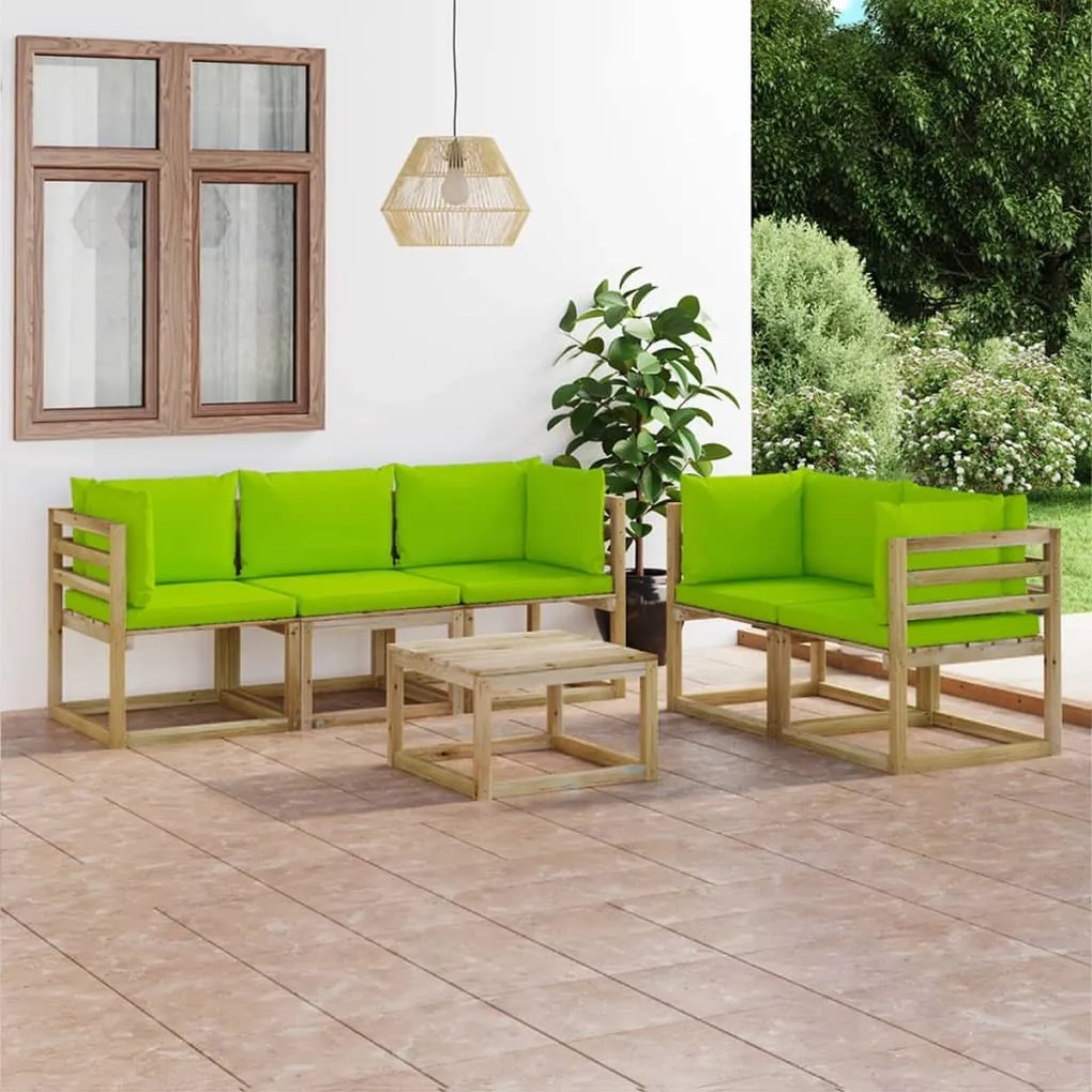 6dílná zahradní sedací souprava s jasně zelenými poduškami,  3065275