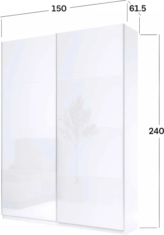 Skříň s posuvnými dveřmi 1,5x2,4 m (Dveře Lesklá Bílá), série N Family