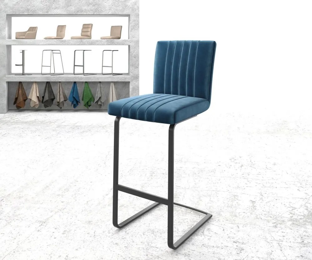 Barová židle Luiga-Flex Velvet Blue Cantilever Flat Metal