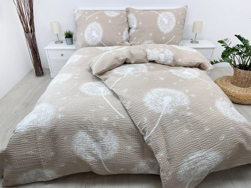 Písecké lůžkoviny Krepové povlečení Pampelišky béžové 140x200 Zapínání: knoflík, Velikost polštáře: 50x70