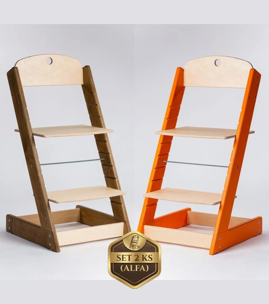 Lucas Wood Style - rostoucí židle ALFA III zvýhodněný set 2 ks - kaštan + oranžová