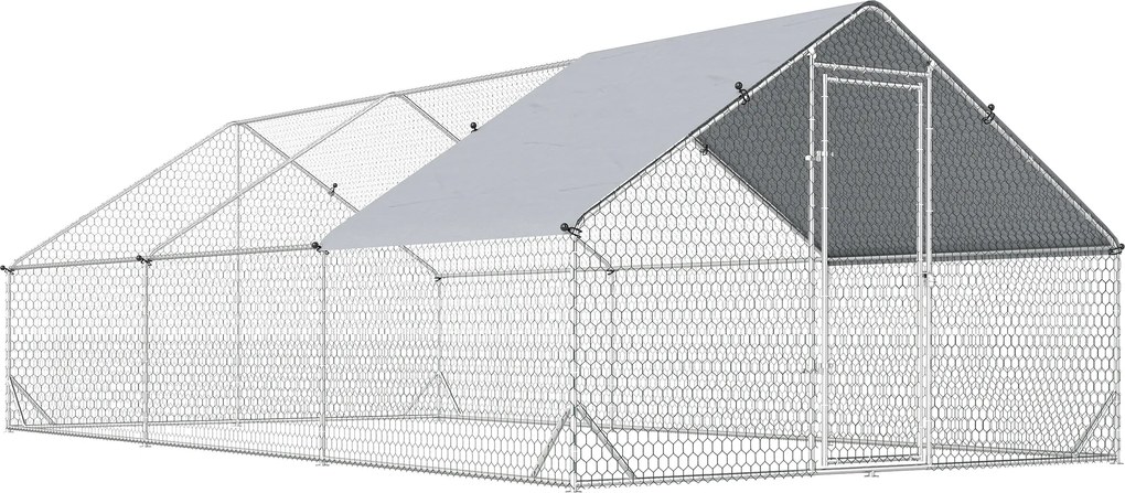 PawHut kurník, 3 x 6 x 2 m, volný výběh XXL, venkovní kurník se stínem, střecha, pro 12-18 kuřat, kachny, králíky, ocel