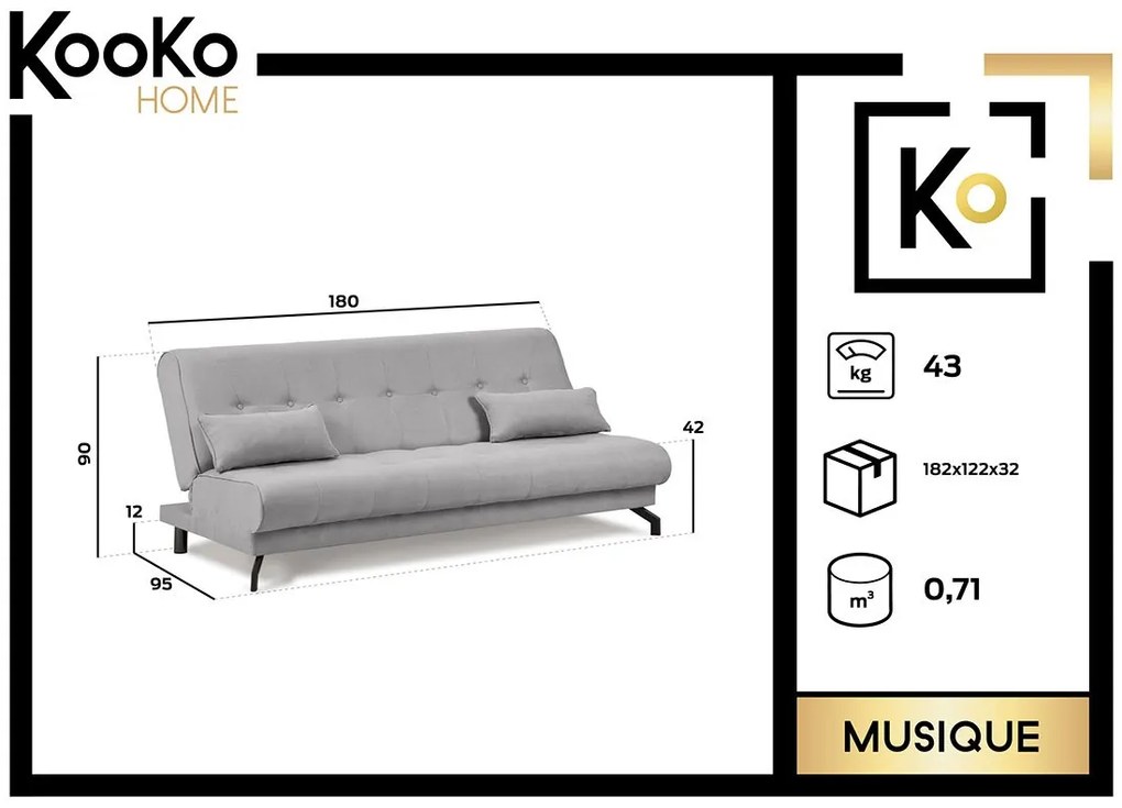 KOOKO HOME Trojmístná rozkládací pohovka s úložným prostorem Musique