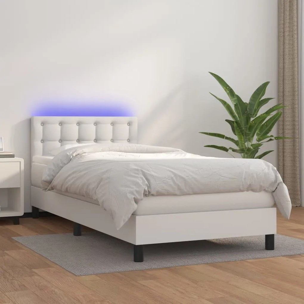 vidaXL Box spring postel s matrací a LED bílá 80 x 200 cm umělá kůže