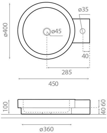 Bathco 00339 - Umyvadlo na desku ICONO 40x45 cm kámen/šedá
