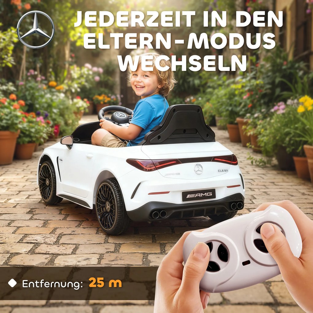 AIYAPLAY Dětské elektrické auto, design Mercedes, 12V motory, dálkové ovládání, LED světla, hudba, pro děti 3-6 let, bílé