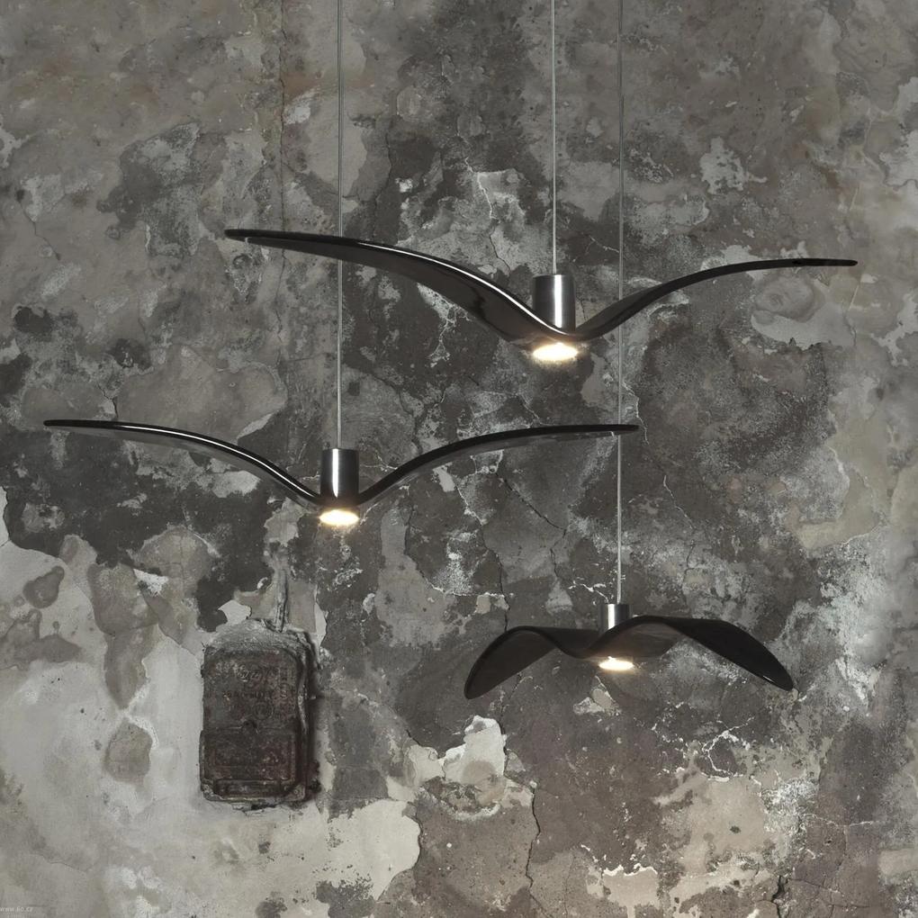 Brokis PC964 Night Birds, závěsné svítidlo z ručně zpracovaného skla, 5W LED, šedá kouřová, délka 59cm