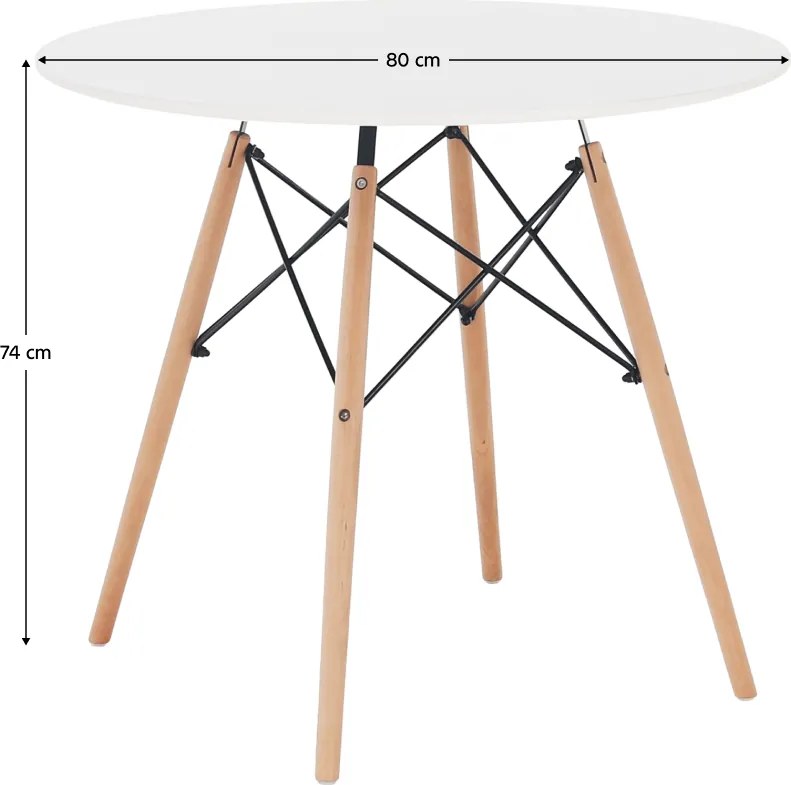 Jídelní stůl, bílá/buk, průměr 80 cm, GAMIN 2 NEW 80