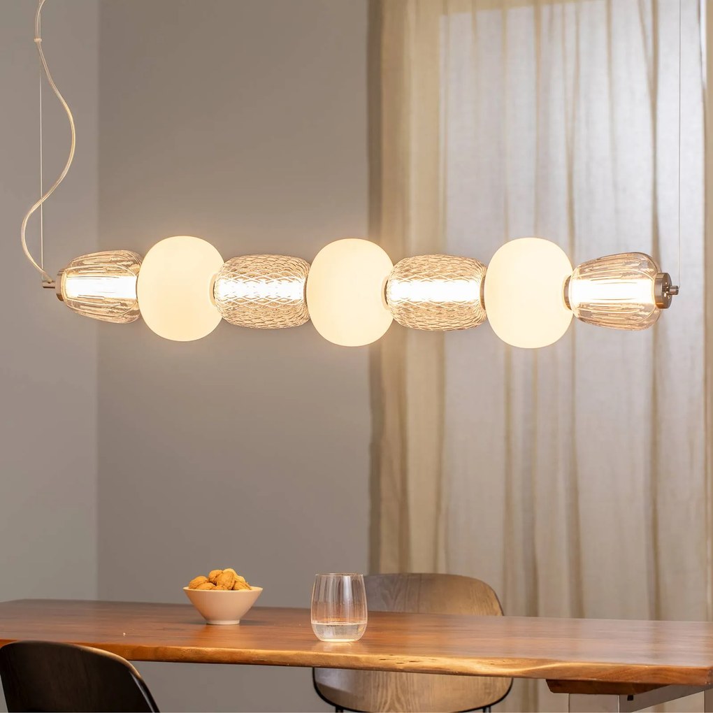 Závěsné svítidlo LED Caro, sklo šedé průhledné/opálové délka 110 cm