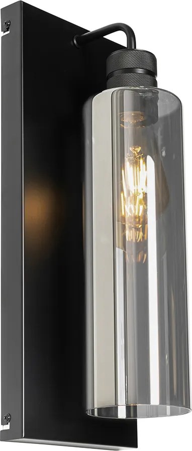 Moderní nástěnná lampa černá s kouřovým sklem - Stavelot