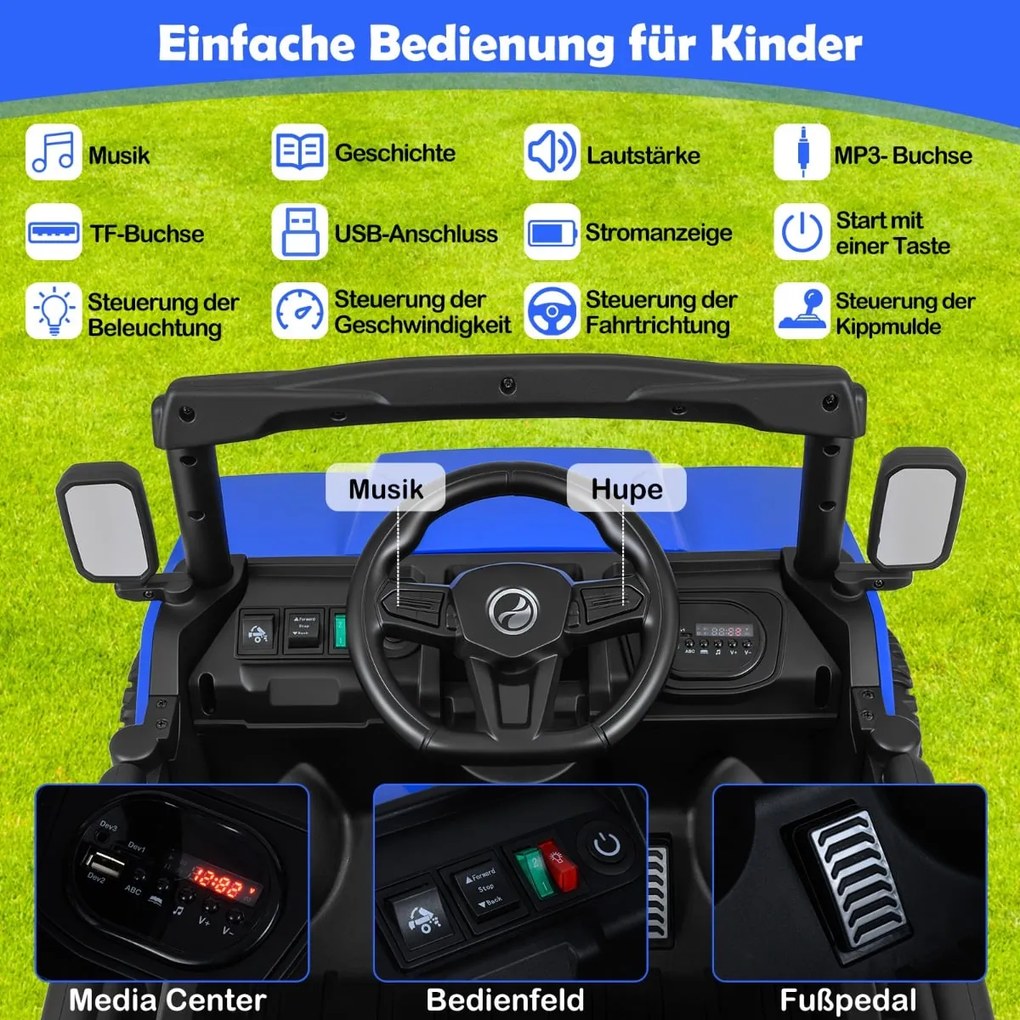 Costway Dětské elektrické autíčko s elektrickou sklápěcí korbou a dálkovým