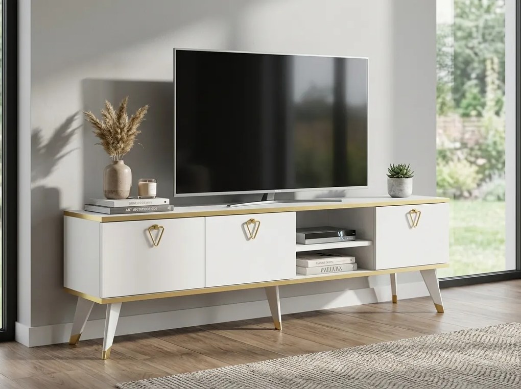 TV stolek CAROL 160 cm, bílá/zlatá
