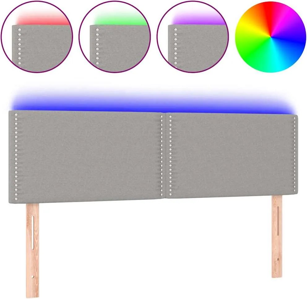 Čelo postele s LED světle šedé 144 x 5 x 78/88 cm textil 3121470