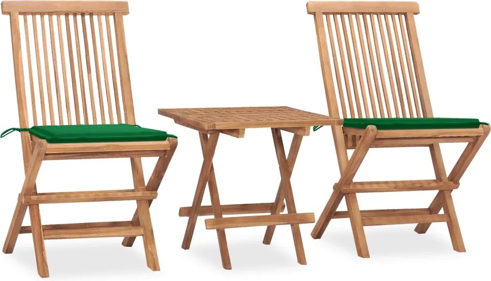 3dílný skládací zahradní jídelní set s poduškou masivní teak 3063203