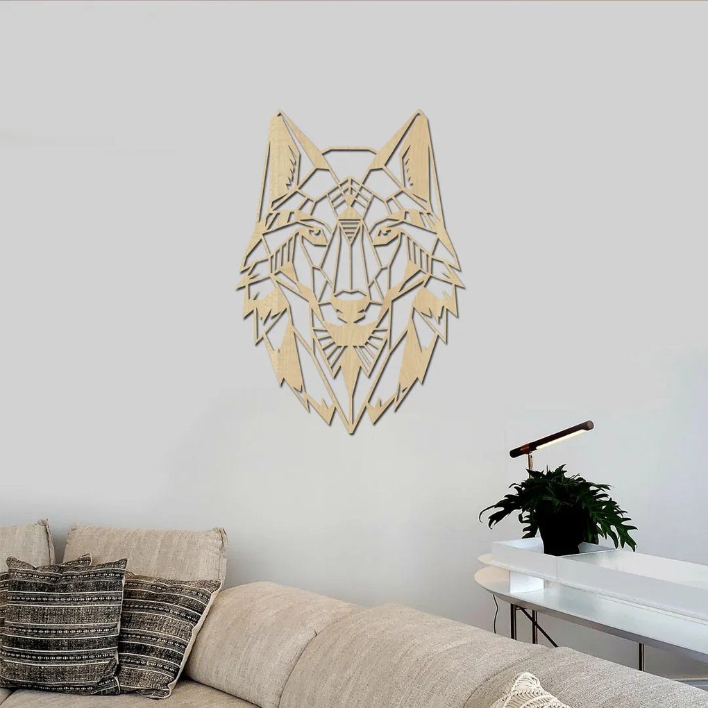 dřevo života Dřevěný obraz vlka GEOMETRY Zvolte rozměr (cm): 60x85, Zvolte barvu dekoru: Horský dub