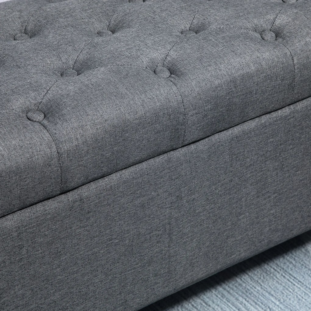 HOMCOM Lavice čalouněná s úložným prostorem 100 x 40 x 44 cm, truhlicová lavice z polyesteru připomínajícího len a kaučukového dřeva v tmavě šedé bar…