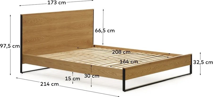 Dvoulůžková postel s roštem v přírodní barvě 160x200 cm Taiana – Kave Home