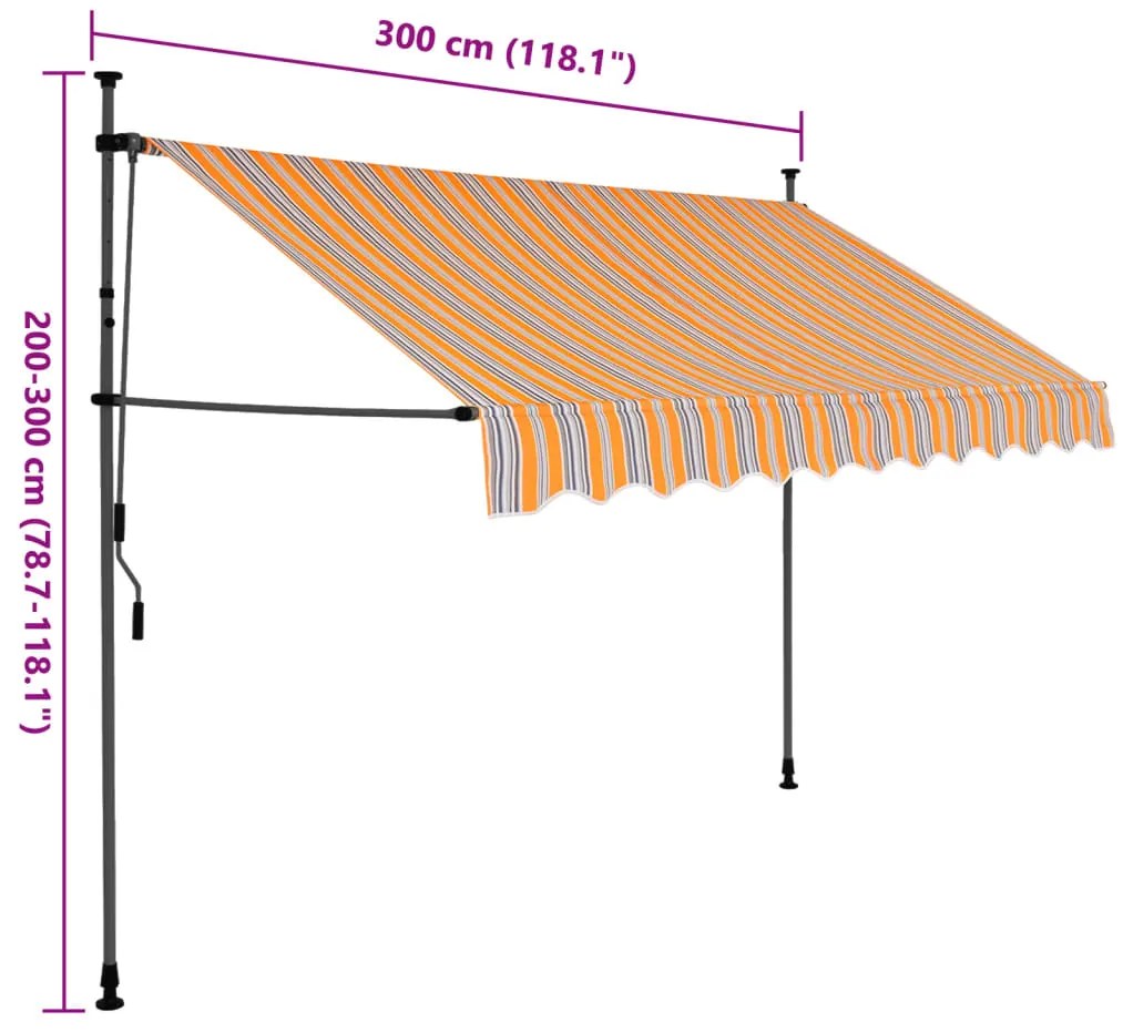 vidaXL Marketos Ručně zatahovací markýza s LED světlem 300 cm žlutomodrá