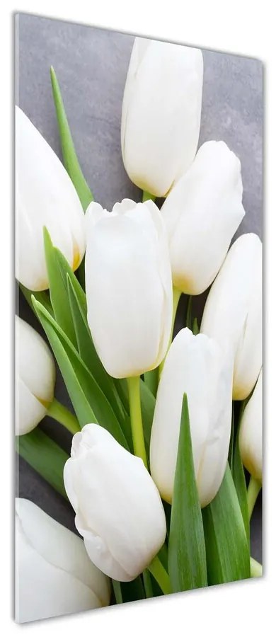 Wallmuralia Foto obraz fotografie na skle Bílé tulipány 50x125 cm