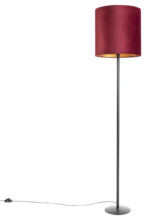 Stojací lampa černá s červeným sametovým stínítkem se zlatem 40 cm - Simplo