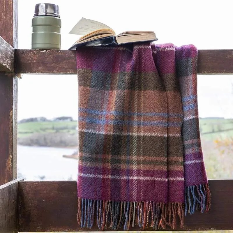 Deka z ovčí vlny Raspberry Purple Green Orange Tartan 182 x 137 cm John Hanly