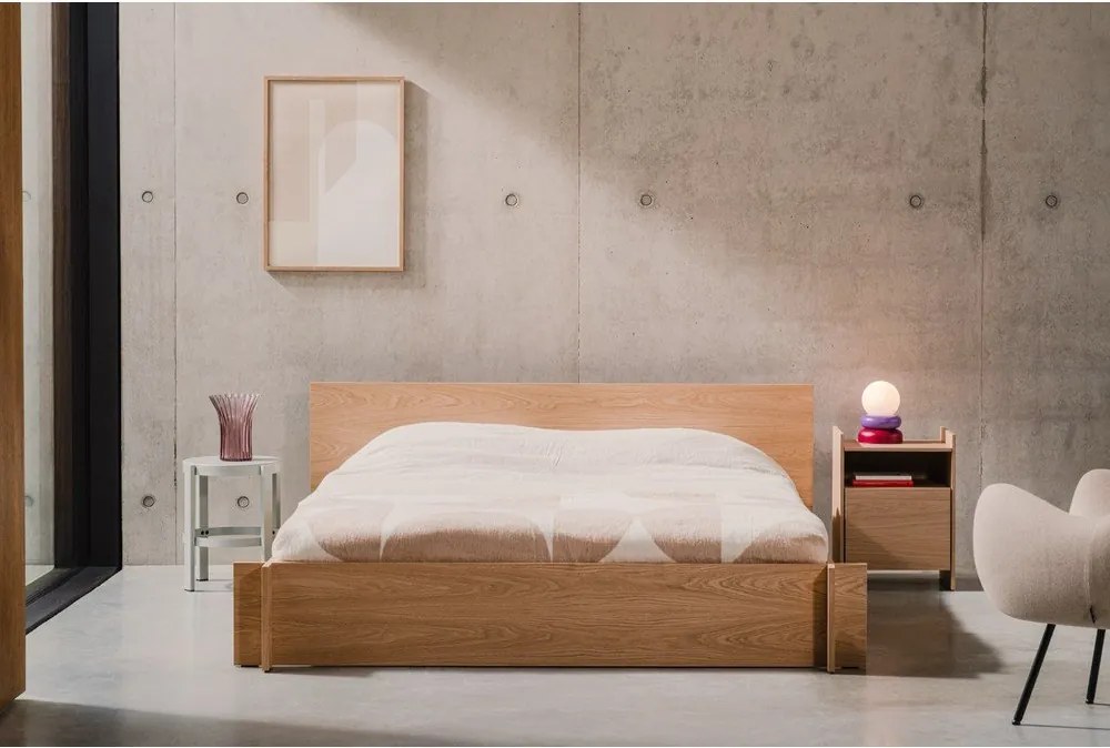 Dvoulůžková postel z dřevotřísky/z překližky v dekoru dubu s roštem 140x200 cm v přírodní barvě Valt – noo.ma