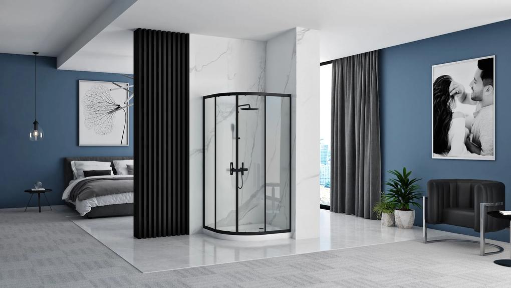 Čtvrtkruhový sprchový kout REA LOOK 90x90 cm, černý + sprchová vanička Look bílá