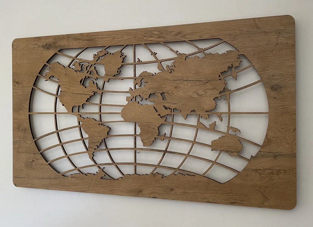 Li-Go "Mapa světa rovnoběžky" světelný obraz 230V 110x60 cm provedení povrchu: bříza