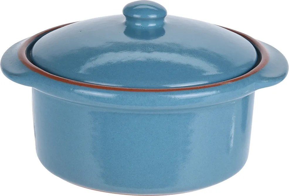 Keramický hrnec s poklicí, ohnivzdorné nádobí, barva modrá