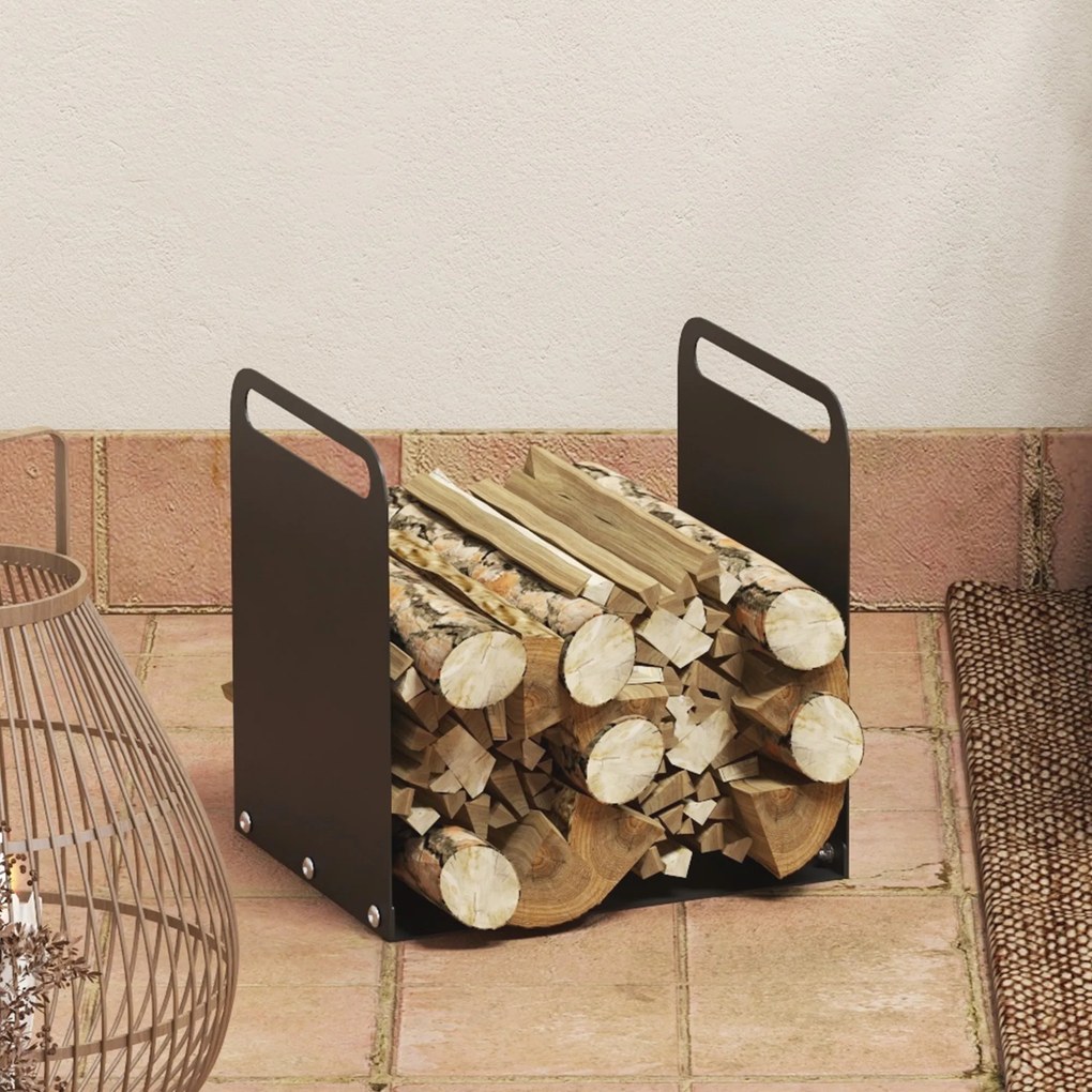 Stojan na palivové dřevo Outsunny 36,5 x 30 x 36 cm, stojan na palivové dřevo s držadly, venkovní, vnitřní, do 30 kg, ocel, černý