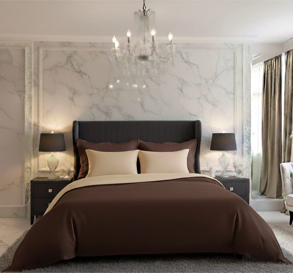 Saténové povlečení LUXURY COLLECTION tmavě hnědé/béžové - 1x 140/220, 1x 70/90cm