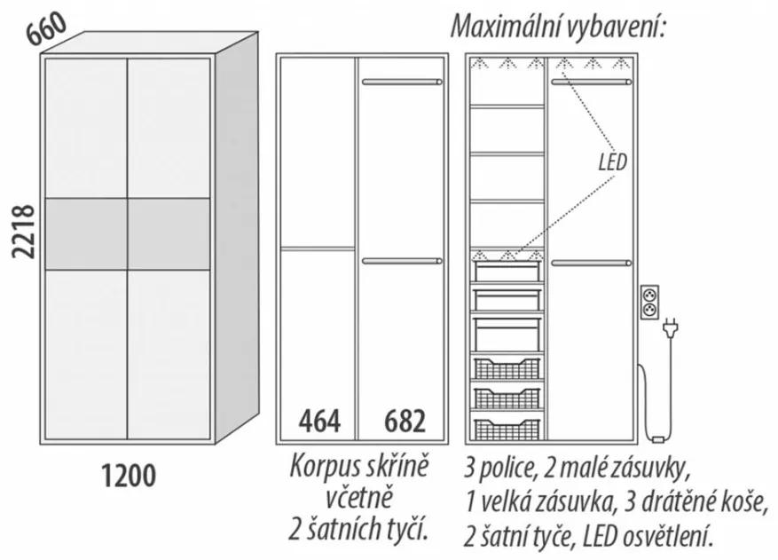 Domestav - Skříň s posuvnými dveřmi 120 cm, lamino dveře smrk, bílá