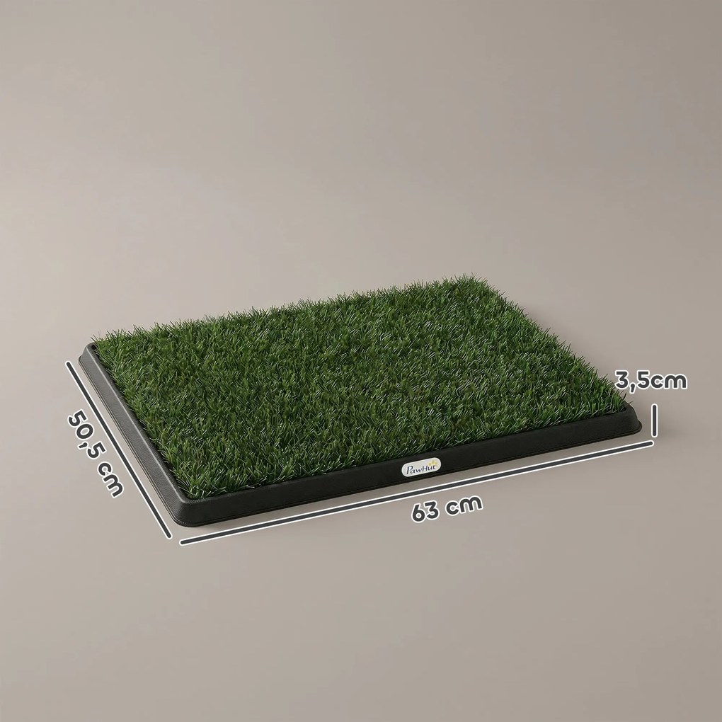 PawHut Záchod pro psy 63 x 50,5 cm Záchod pro psy se 2 umělými trávníky omyvatelný Záchod pro psy na balkon doma Černá+Zelená