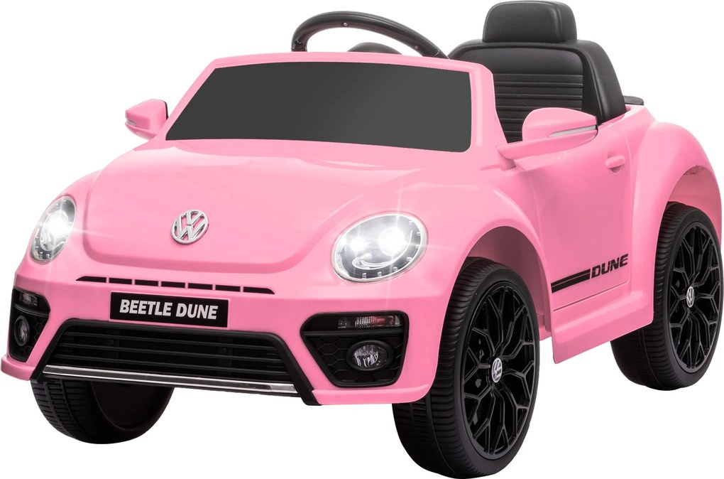 Dětské elektrické auto AIYAPLAY 12V Volkswagen Beetle s dálkovým ovládáním 2.4G, hudbou, klaksonem, elektrické vozidlo s LED světly, USB/MP3 připojení
