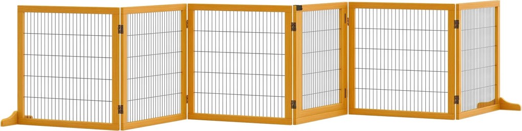 PawHut Psí Bezpečnostní Brána Nastavitelná Ochranná Bariera s Nohy 432 x 70 cm Dřevěná Psí Brána Skládací Bezpečnostní Brána na Schody pro Psy, Dveře,