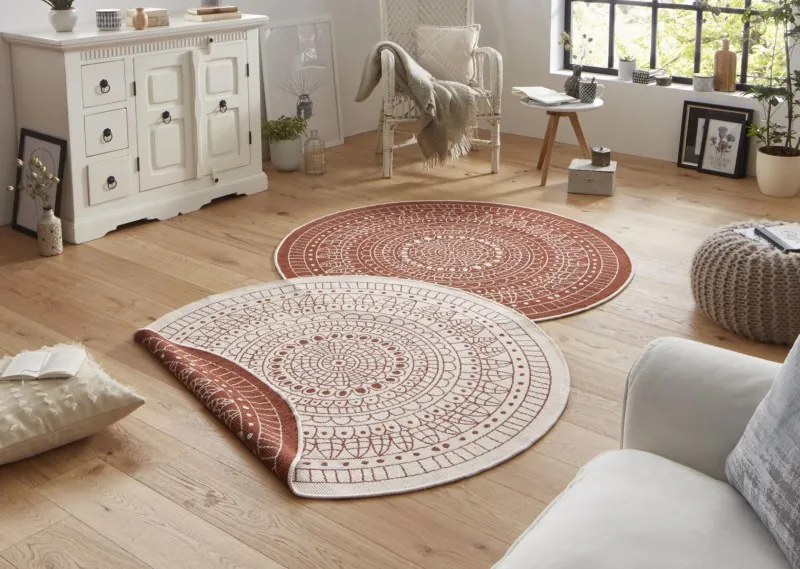 NORTHRUGS - Hanse Home koberce Kusový koberec Twin-Wendeteppiche 103102 creme terra kruh – na ven i na doma - 140x140 (průměr) kruh cm