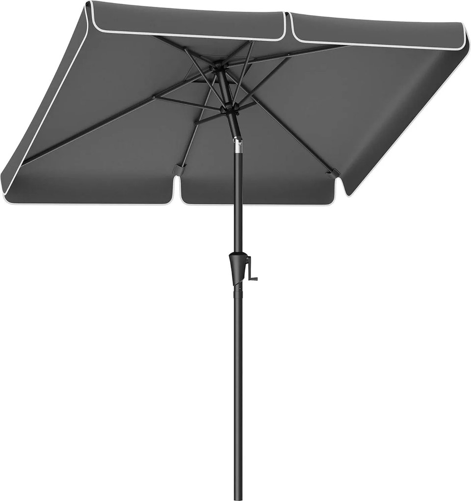 Slunečník 200 × 150 cm, obdélníkový balkonový slunečník, UV ochrana UPF 50+, bez základny, šedý