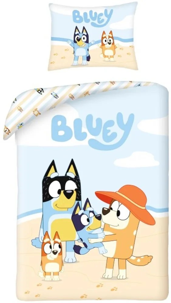 Bavlněné ložní povlečení Bluey s rodinkou na pláži - 100% bavlna - 70x90 cm + 140x200cm