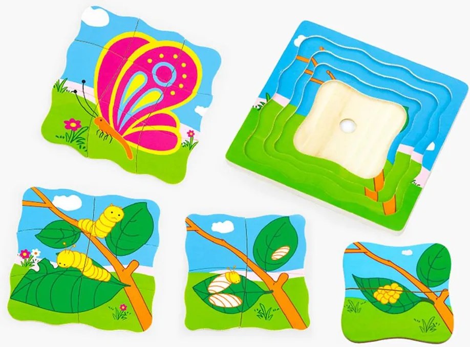 Dřevěné puzzle Viga Jak roste motýlek