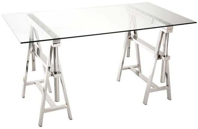 Psací stůl Steel Silver se skleněnou deskou - 150 * 80 * 78 cm