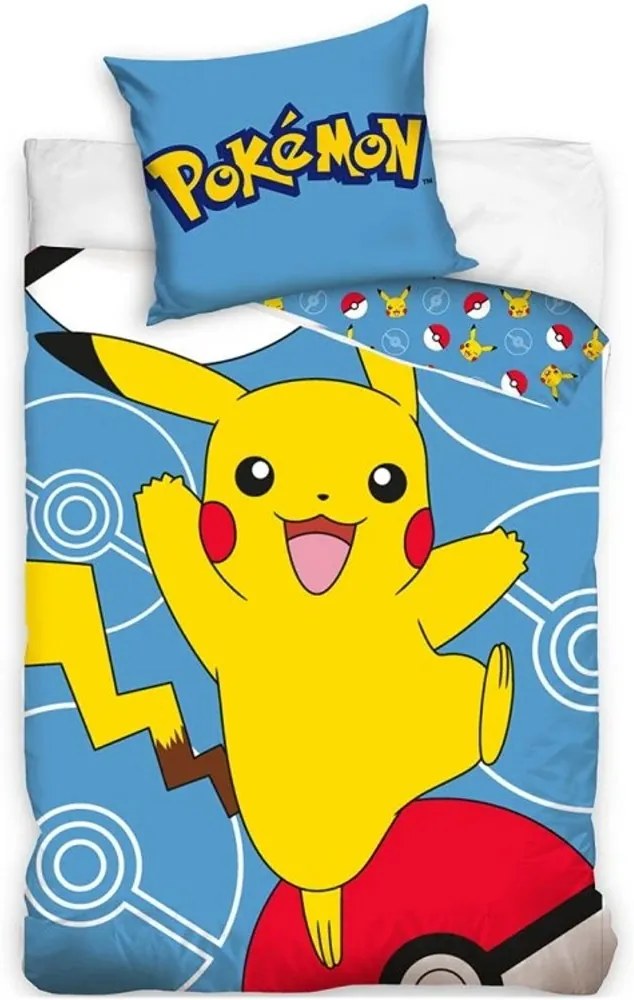 Bavlněné ložní povlečení Pokémon Pikachu a Pokéball - 100% bavlna Renforcé - 70 x 90 cm + 140 x 200 cm