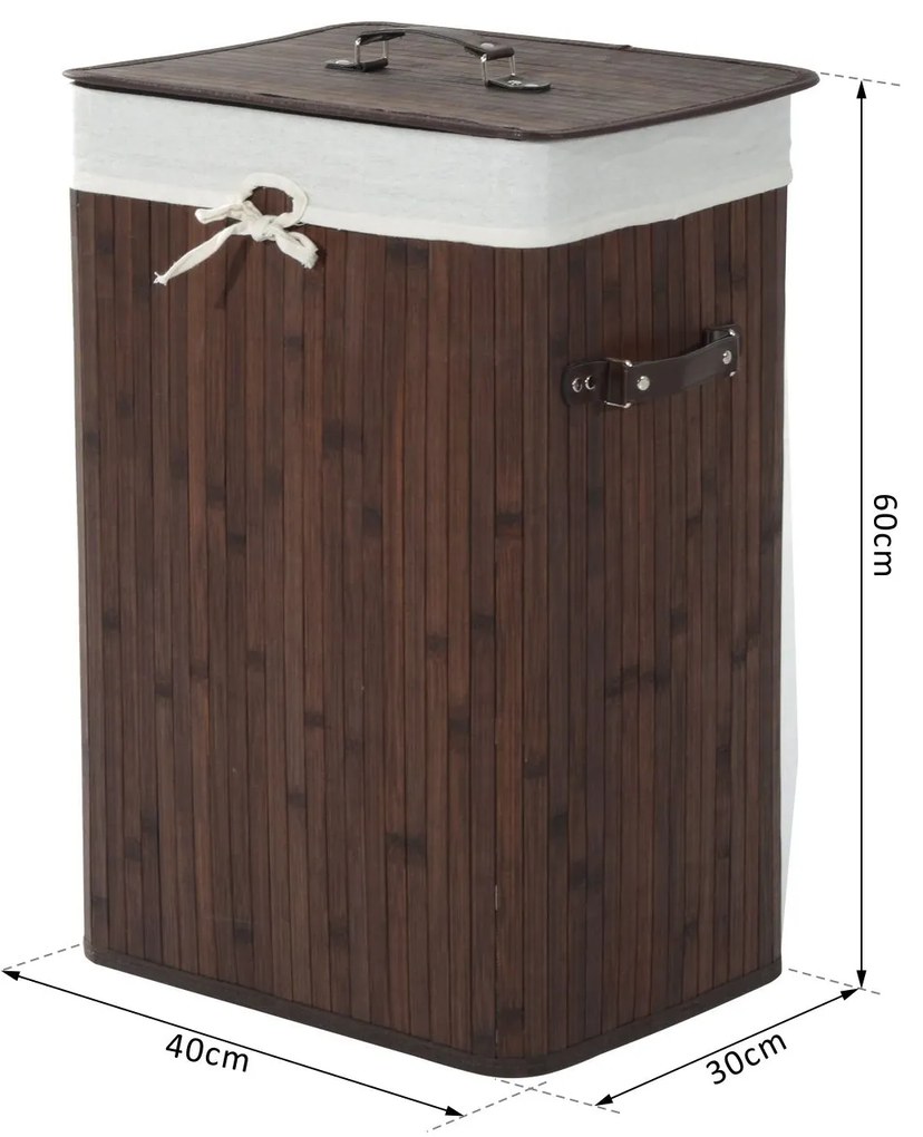 HOMCOM Koš na prádlo s víkem 72L skládací pytel na prádlo omyvatelný bambusový pytel na prádlo s uchy tmavě hnědý 40x30x60cm